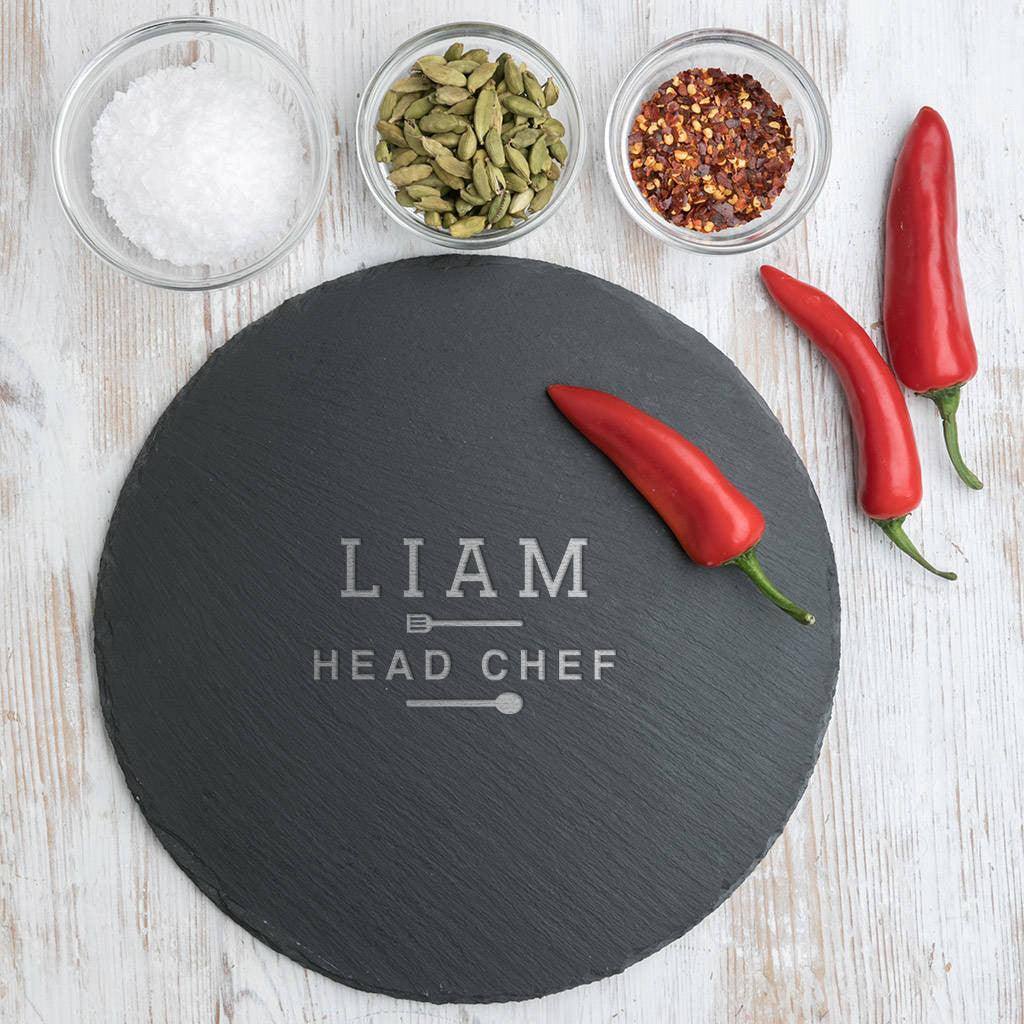 Personalise Chefs Serving Round Natural Slate Board – Dustandthings.com